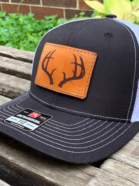 Richardson 112 Laser Engraved Leather Patch Hat- Deer Antlers Hunting ...